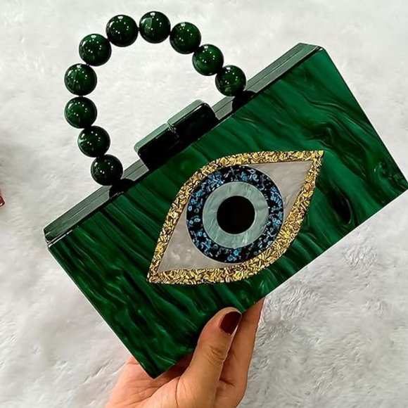 Bags | Evil Eye Devils Eye Jeweled Resin Small Frame Clutch Marble ...